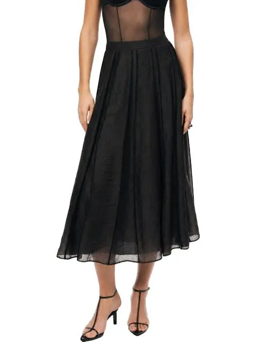 NOCTURNE Sheer Pleated Midi Skirt - Black