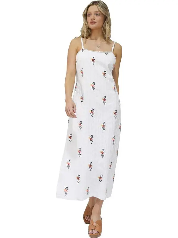 BELLE & BLOOM Floral Embroidered Midi Dress - White