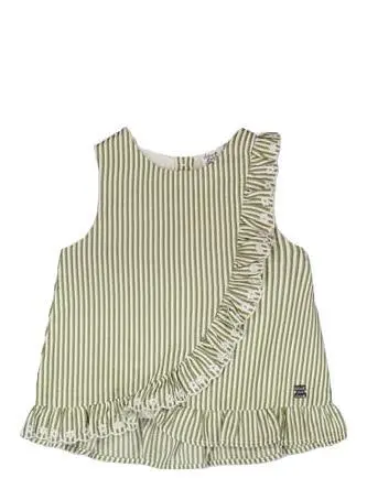DEUX PAR DEUX Striped Top With Embroidered Ruffle - Green & Off White Stripes