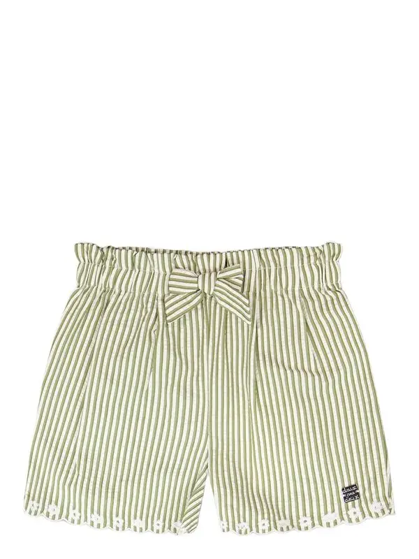 DEUX PAR DEUX Striped Flared Shorts With Embroidery - Green & Off White Stripes