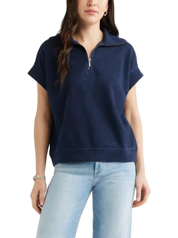 Caslon Short Sleeve Quarter Zip Sweatshirt - Navy Still