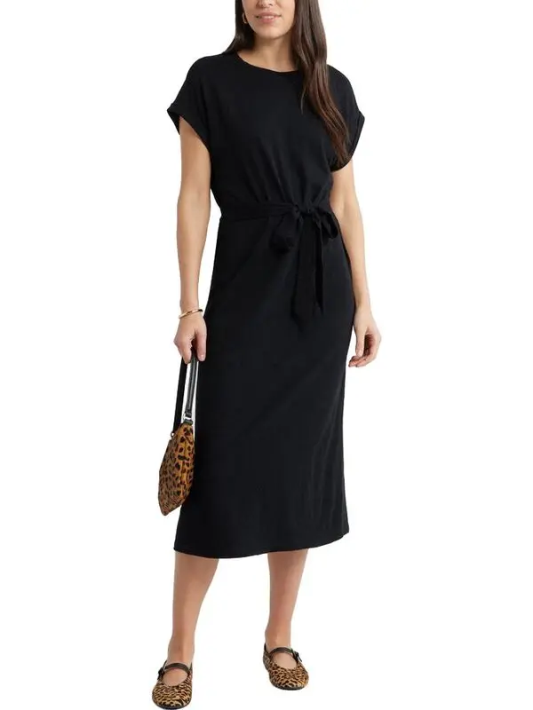 Caslon Tie Waist Midi Dress - Black