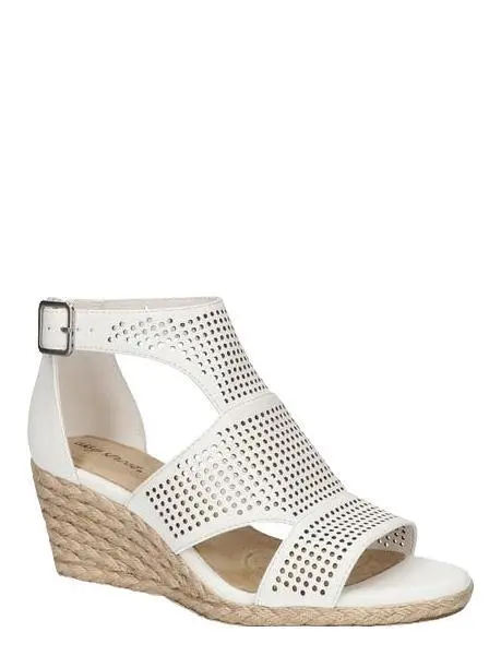 EASY WORKS BY EASY STREET Tova Espadrille Platform Wedge Sandal - White