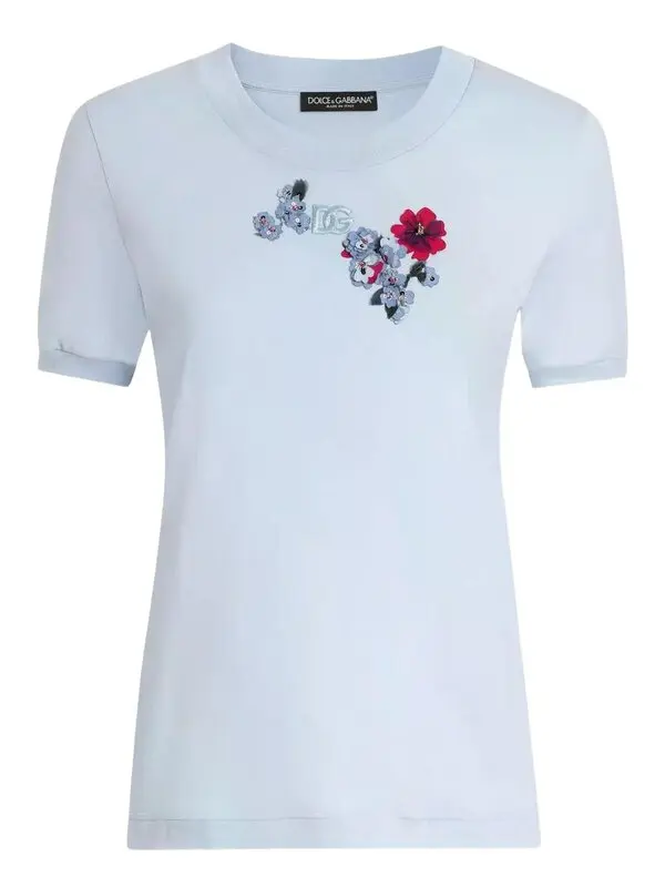 Dolce & Gabbana Floral-appliqué T-shirt - Blue