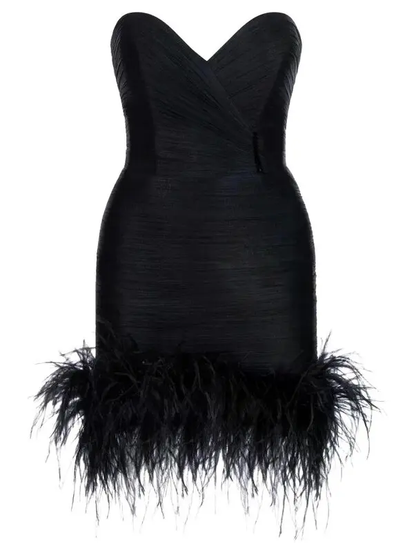 IMROSKA Feather-trim Strapless Mini Dress - Black