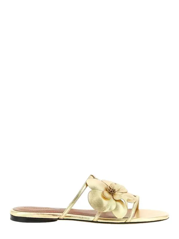 Zimmermann Laminated Leather Floral Slides - Gold