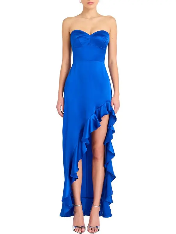 Amanda Uprichard Amalia Strapless Silk Gown - Branson Blue