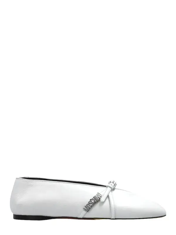 Moschino Leather Ballet Flats With Logo Plaque - White