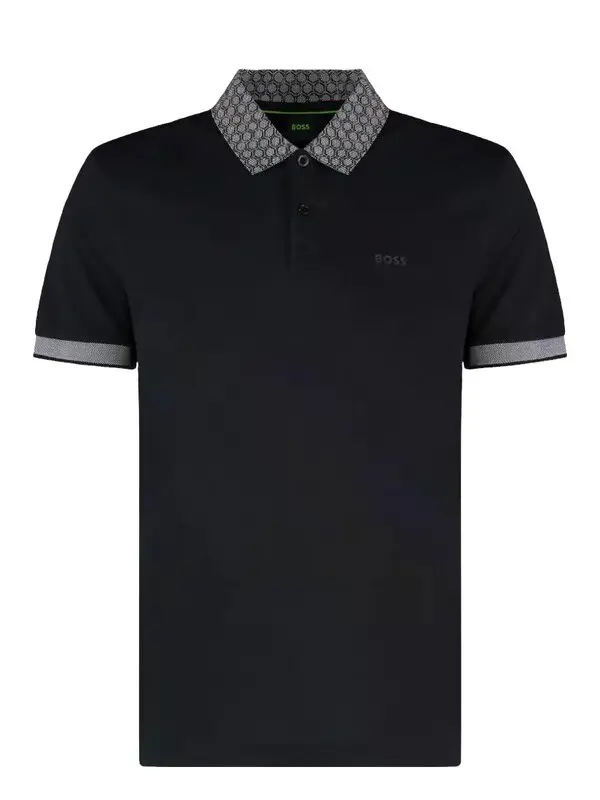 BOSS Patterned-collar Polo Shirt - Blue