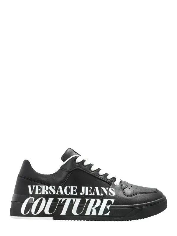 Versace Logo-print Leather Sneakers - Black