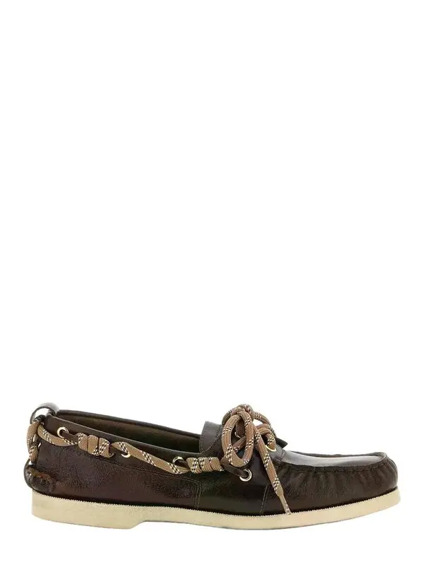 GOLDEN GOOSE Curled Lace Leather Loafers - Brown
