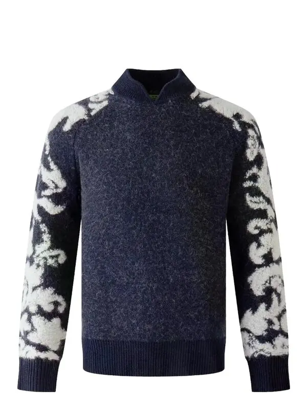 Shanghai Tang Jacquard Sleeve Sweater - Blue