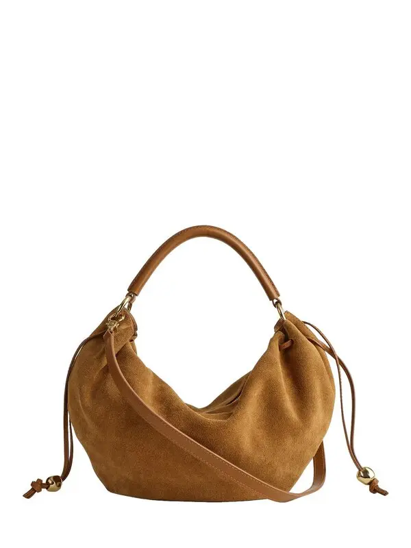 Madewell The Camren Gathered Suede Shoulder Bag - Aged Cognac