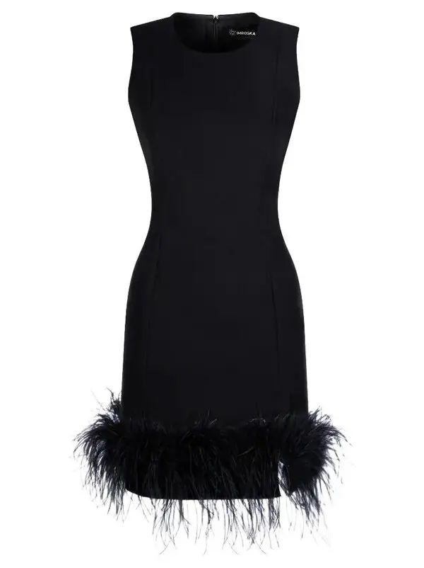 IMROSKA Feather-trim Mini Dress - Black