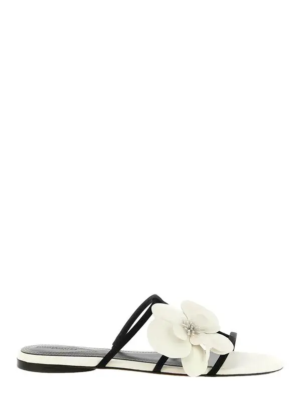 Zimmermann Grosgrain Flower Leather Slides - White
