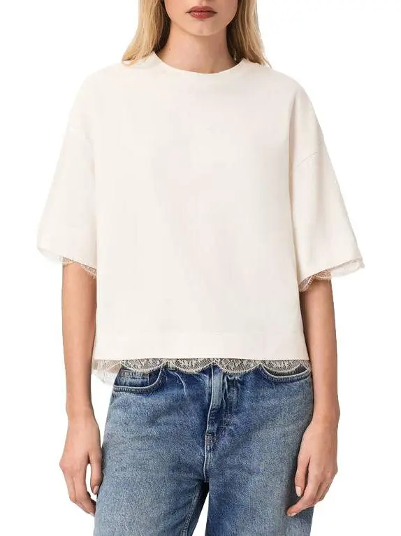 ALLSAINTS Nia Lace Trim T-shirt - Arctic White