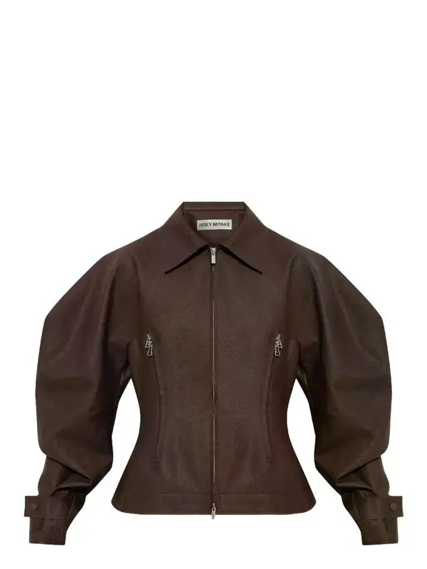 Issey Miyake Zip Jacket With Voluminous Sleeves - Brown