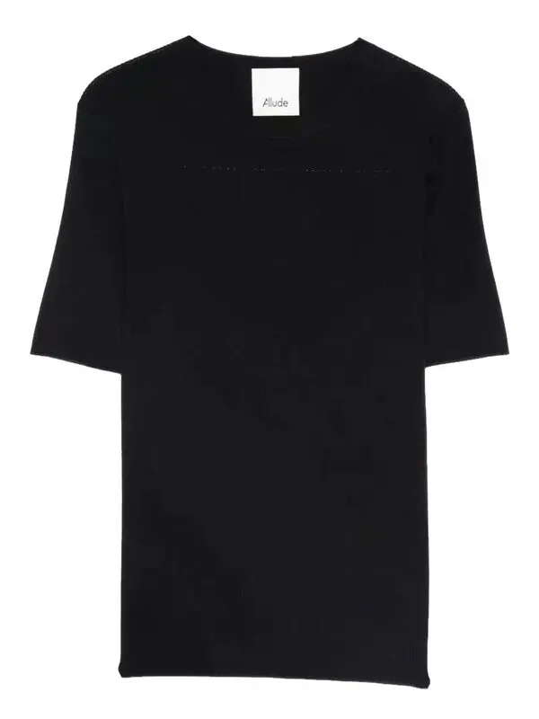 ALLUDE Short-sleeve Knitted Top - Black