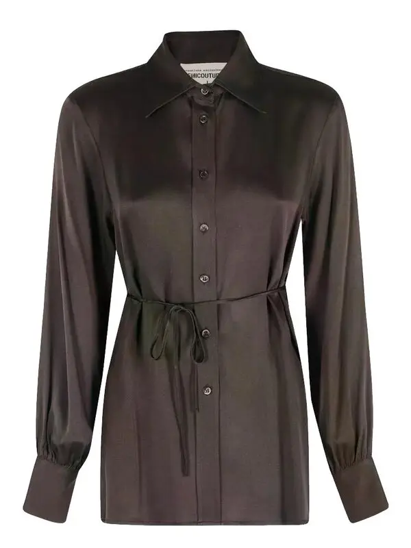 SEMICOUTURE Juana Tie Waist Shirt - Brown