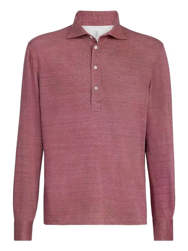 Brunello Cucinelli Linen And Cotton Mélange Jersey Long Sleeve Polo - Red