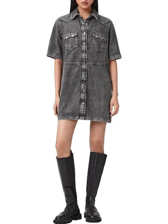 ALLSAINTS Rock Short Sleeve Denim Shirt Dress - Washed Grey