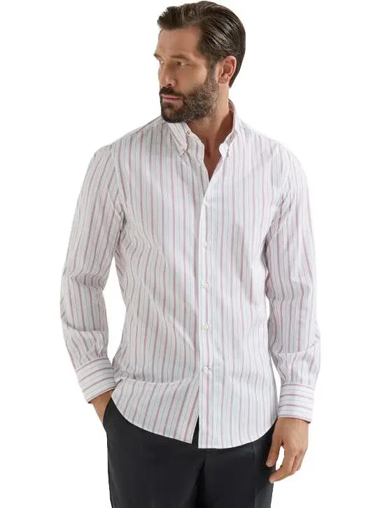 Brunello Cucinelli Striped Poplin Shirt - White
