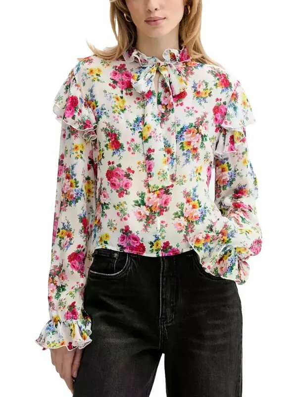 MSGM Floral-print Ruffled Blouse - White