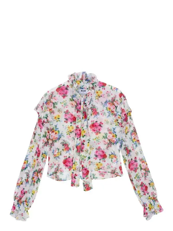 MSGM Floral-print Ruffled Blouse - White