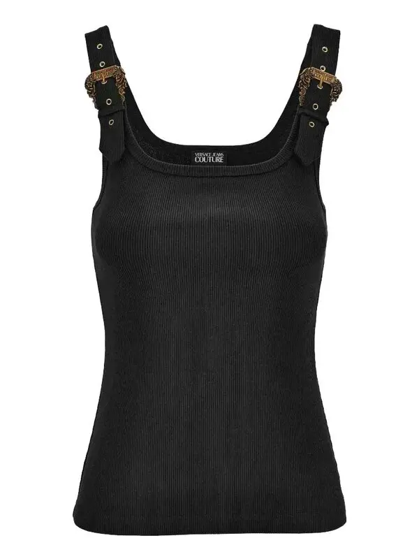 Versace Ribbed Knit Buckle Tank Top - Black