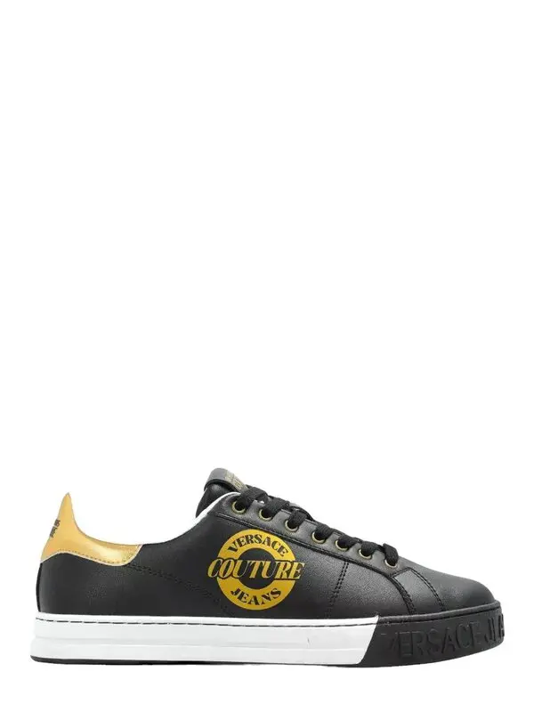 Versace Logo-print Leather Sneakers - Black