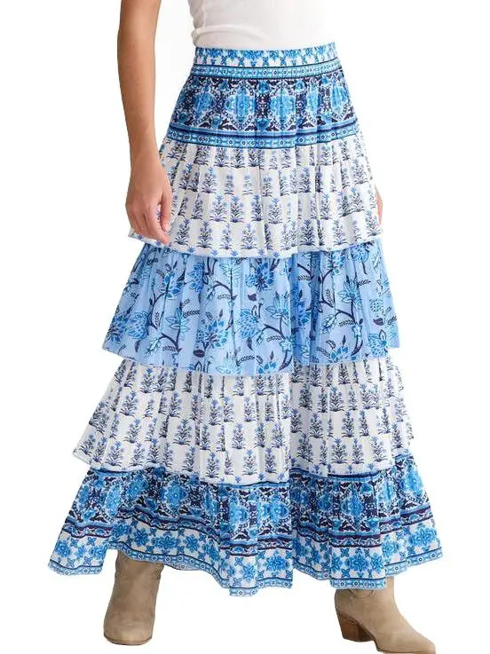 TALISMAN THE LABEL Ariel Tiered Maxi Skirt - Blueberry Fields
