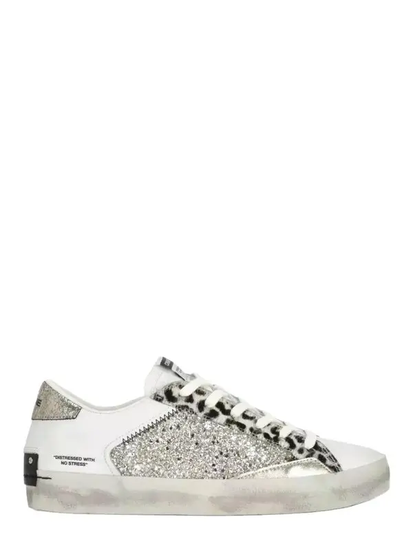 CRIME LONDON Distressed Animal-print Glitter Sneakers - White