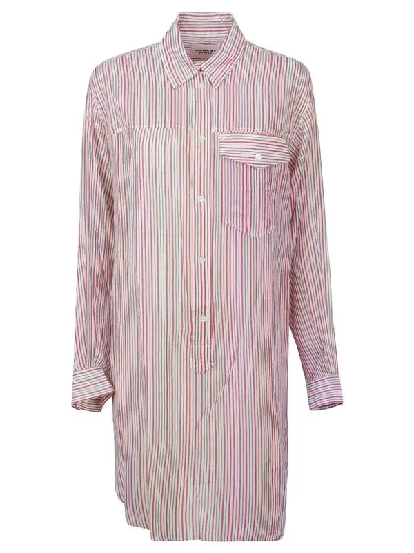MARANT ETOILE Striped Chest-pocket Shirt Dress - White