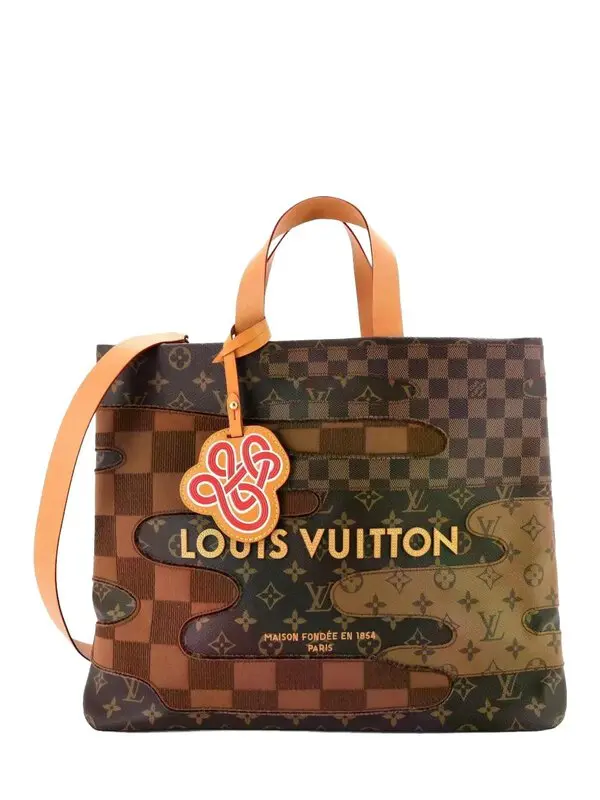 LOUIS VUITTON Shopper Patchwork Reverse Monogram Canvas And Damier Mm Tote Bag - Brown