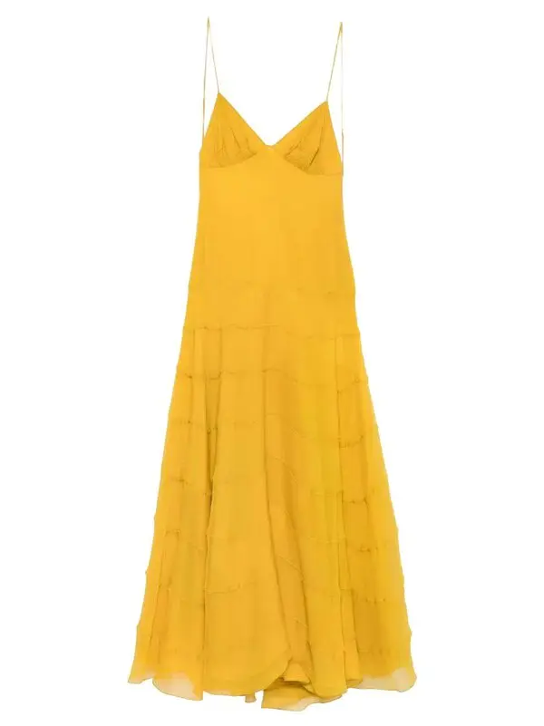 Saint Laurent Tiered Ruffled Dress - Yellow