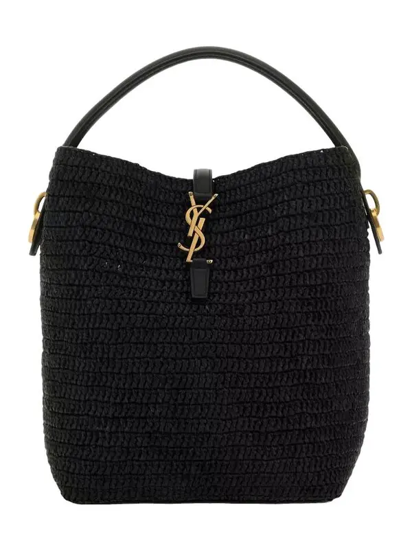 Saint Laurent Le 37 Raffia Bucket Bag - Black