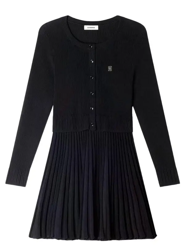 Sandro Pleated Knitted Mini Dress - Black