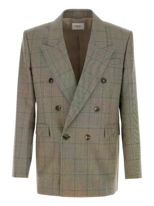 Saint Laurent Double-breasted Checked Blazer - Neutrals
