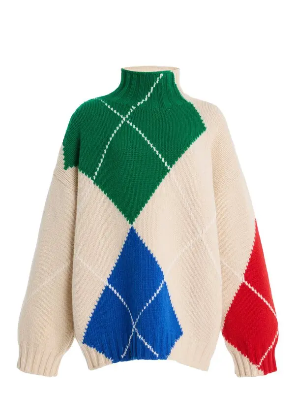 JW Anderson Oversized Argyle Wool Turtleneck Sweater - Multi