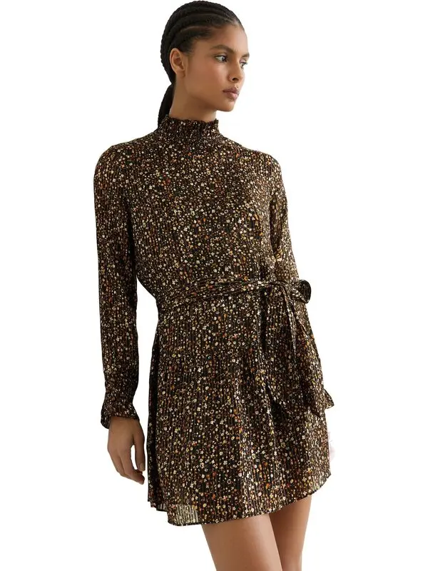 REISS Darci Floral Metallic Mini Dress - Black