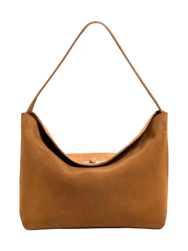 Christopher Esber Turnlock Suede Shoulder Bag - Russet/tan
