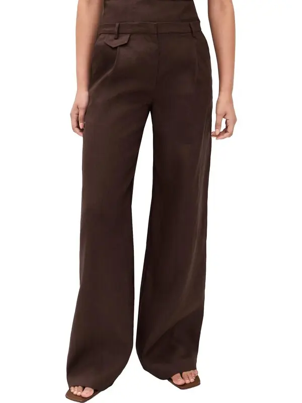 Bardot Geordy Hipster Linen Pants - Chocolate