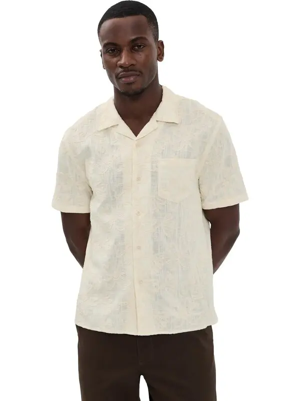 Vince Embroidered Floral Short Sleeve Cabana Shirt - Blanco