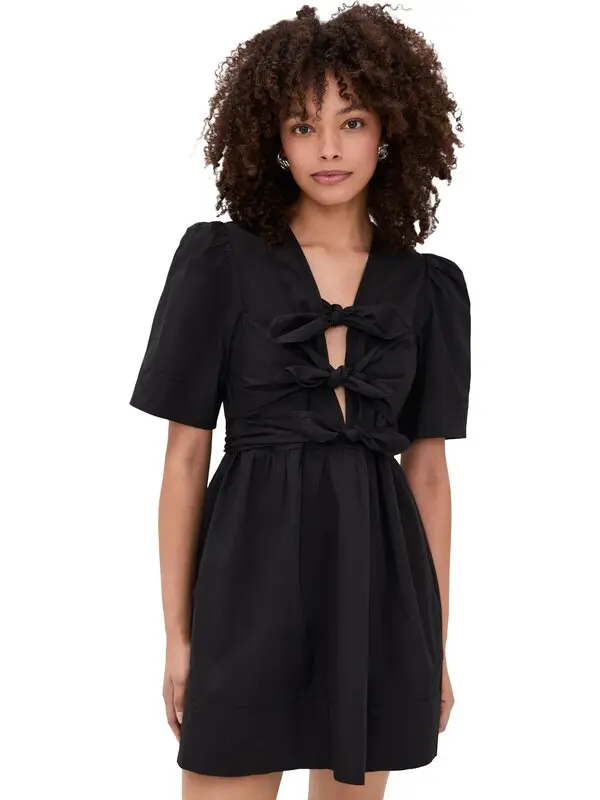 GANNI Stretch Cotton Mini Tie Strap Dress - Black