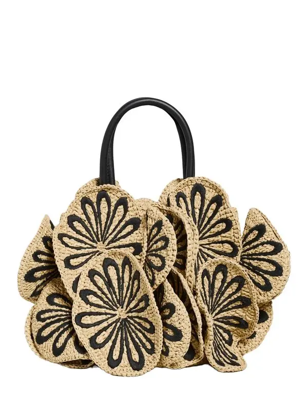 Farm Rio Raffia Flower Bag - Black/natural L0145