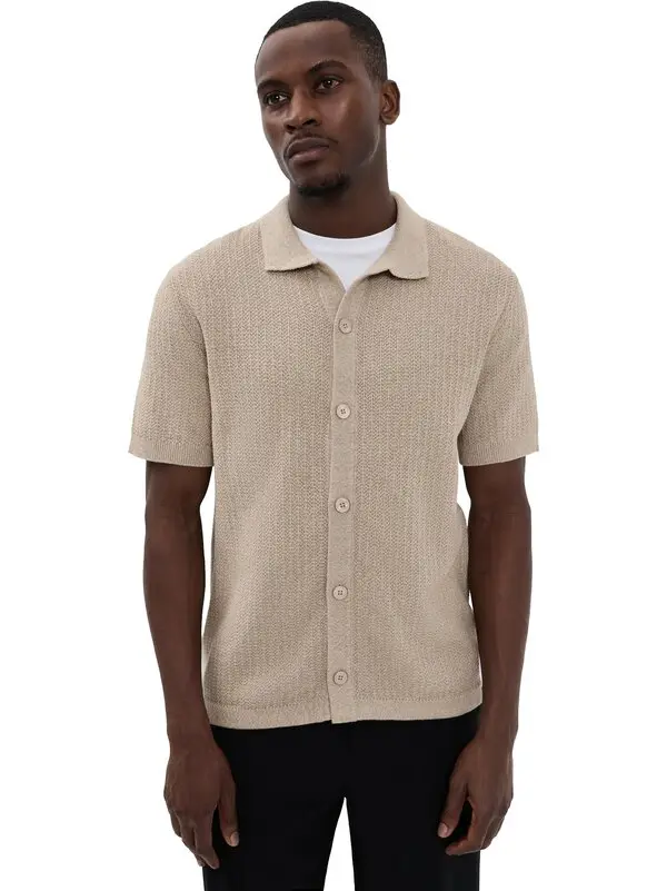 Nn07 Ares Button-up Sweater - Desert Khaki
