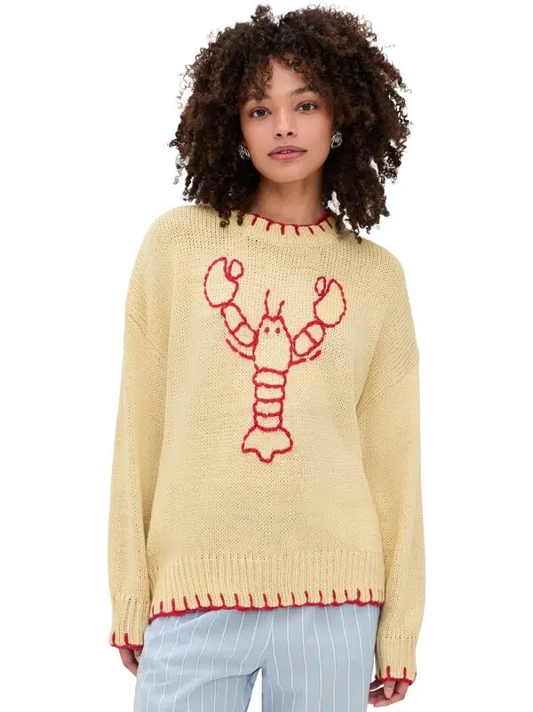 BAILEY ROSE Embroidered Lobster Knit Sweater - Butter
