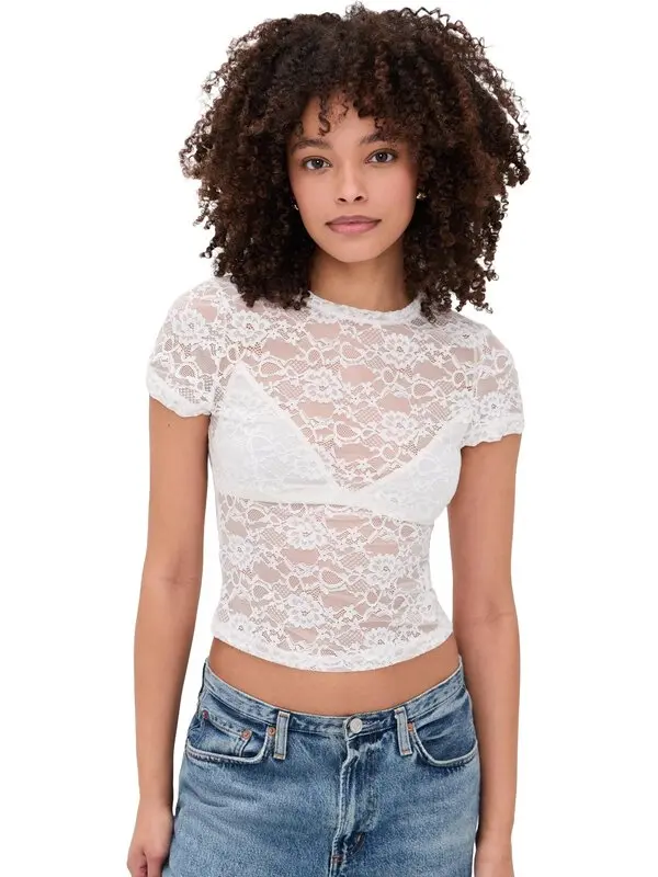 Alice + Olivia Tess Lace Tee - Off White