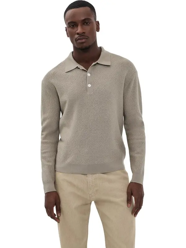 FRAME Long Sleeve Polo Sweater - Warm Grey
