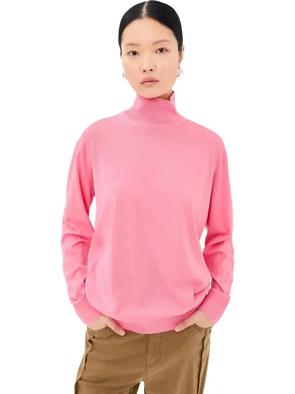 Tibi Fine Gauge Turtleneck Pullover - Bubble Gum Pink